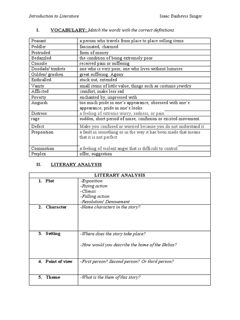 Vocabulary and Literary Analysis Guide | PDF | Psychological Concepts