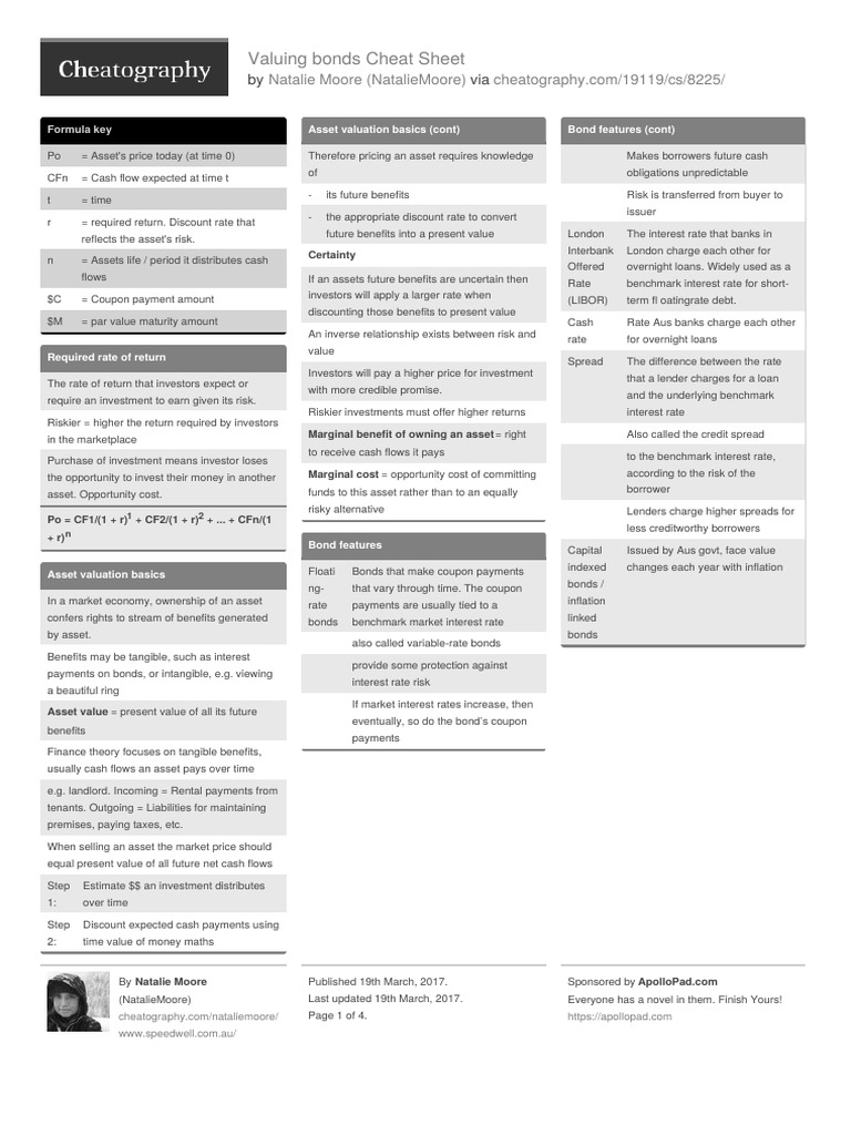 Valuing Bonds Cheat Sheet: by Via | PDF | Bonds (Finance) | Interest Rates