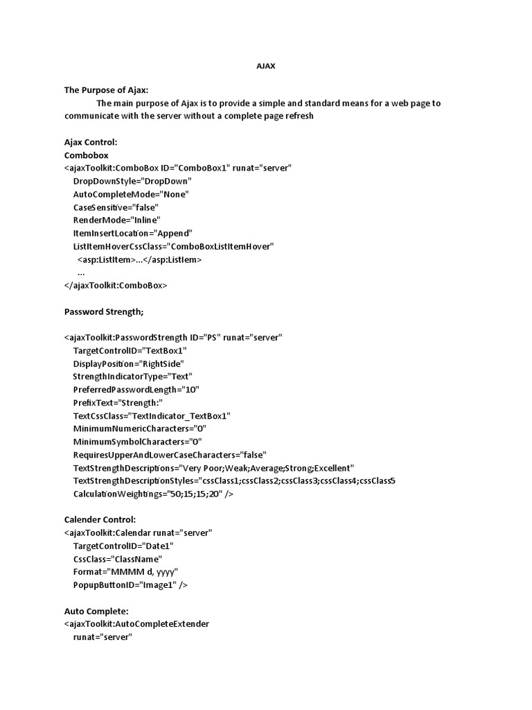An Overview Of Common Ajax Controls And Concepts Pdf Ajax Programming World Wide Web