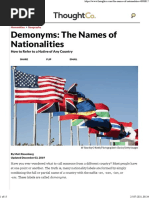 Country Adjectives & Demonyms Guide | PDF | Grammatical Gender | Plural