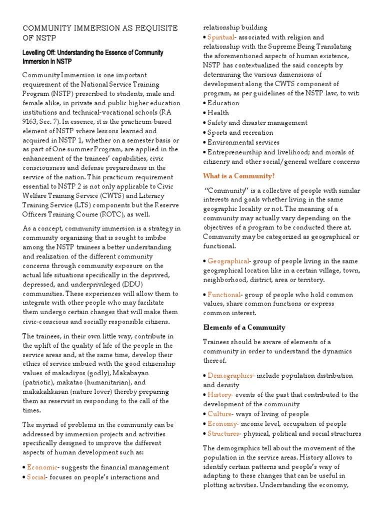 Community Immersion As Requisite of NSTP: Spiritual | Download Free PDF ...