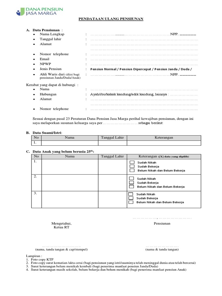 Form Pendataan Ulang Pensiun | PDF