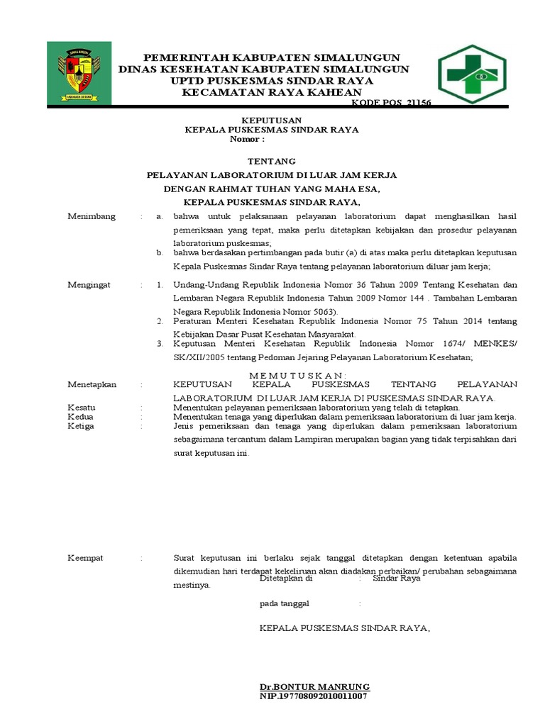 Pelayanan Lab Luar Jam di Puskesmas Sindar Raya | PDF