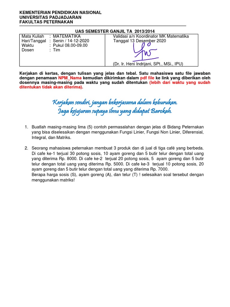 UAS Math 2020 1 1 | PDF | Seni & Disiplin Bahasa | Kajian Bahasa Asing