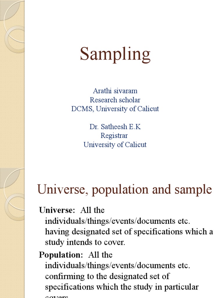 Sampling Arathi Sivaram Research Scholar Dcms University Of Calicut