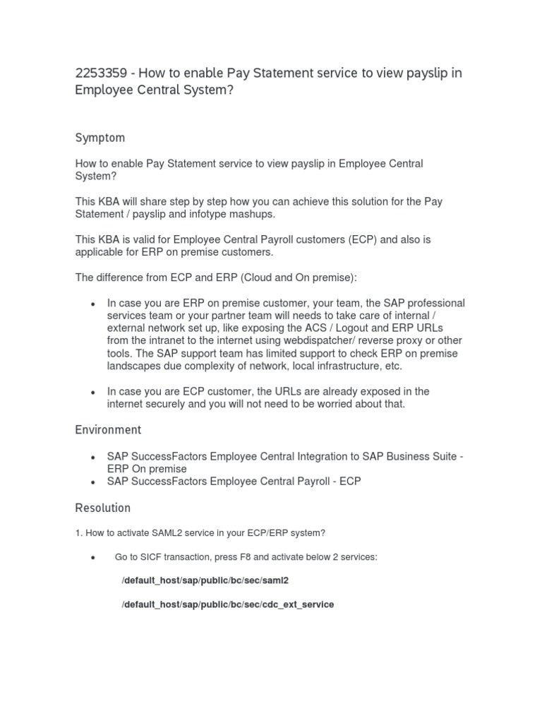 How To Enable Pay Statement Service To View Payslip in Employee Central ...