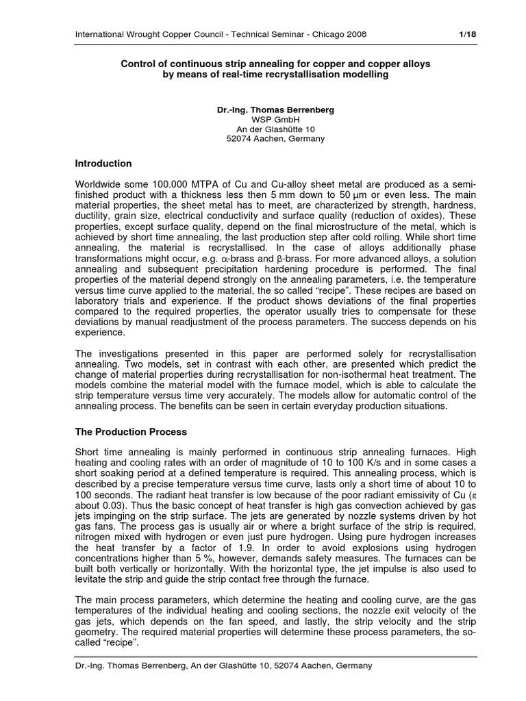 Control Continuous Annealing Copper Strips Modelling | PDF | Annealing (Metallurgy) | Nucleation