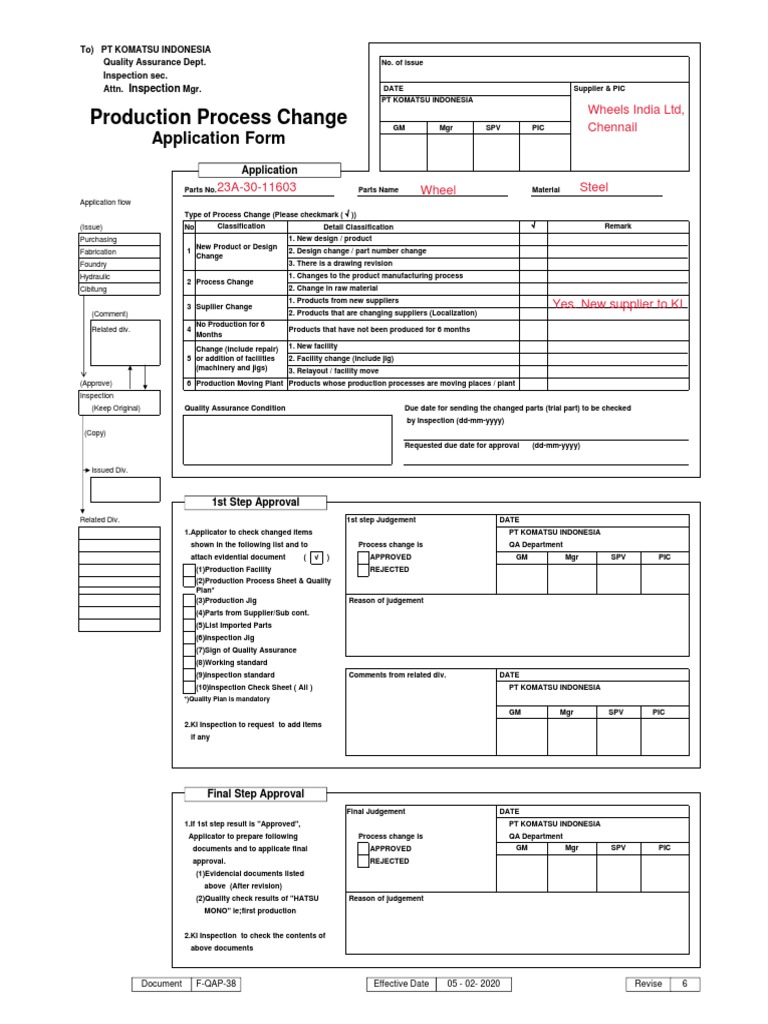 Production Process Change: Application Form | PDF | Secondary Sector Of ...