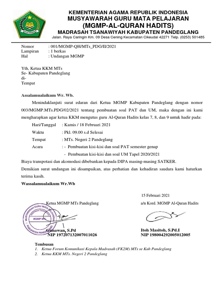 Surat Undangan MGMP | PDF