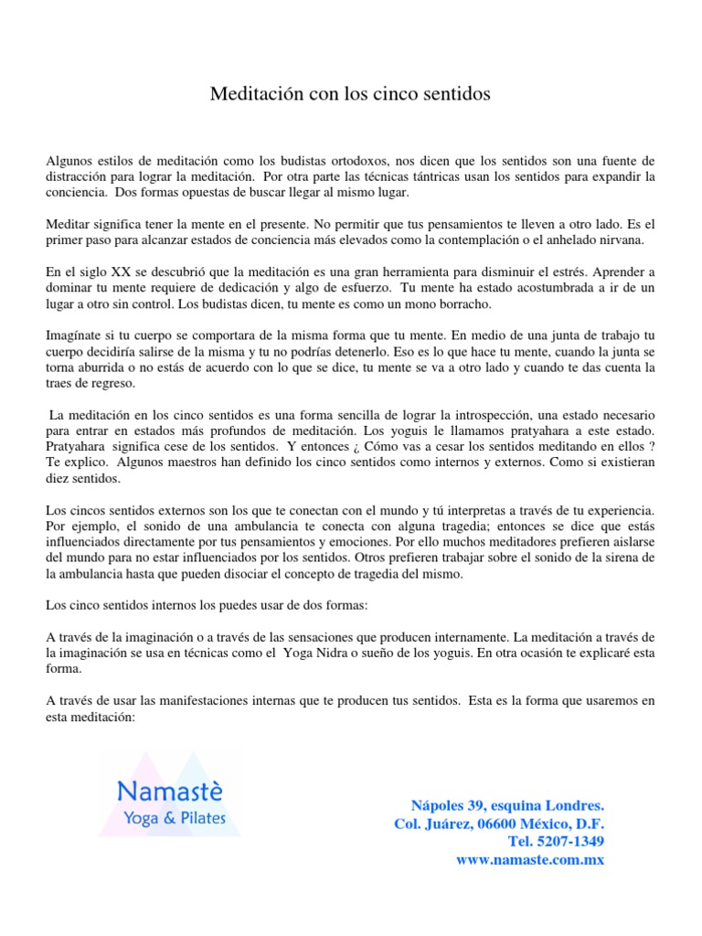 Meditación Guiada de los 5 Sentidos | PDF | Meditación | Mente