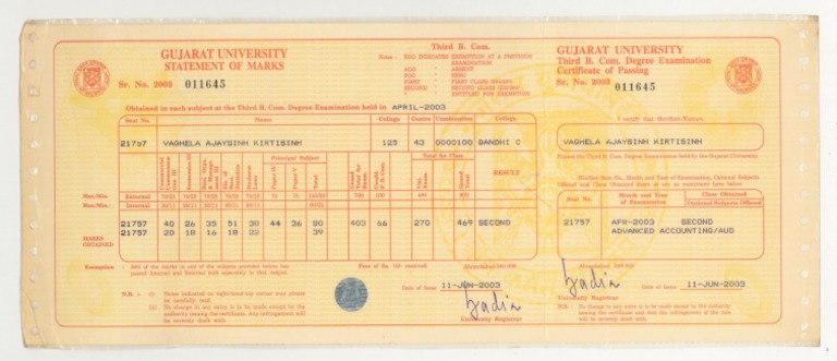 TY BCom Marksheet | PDF