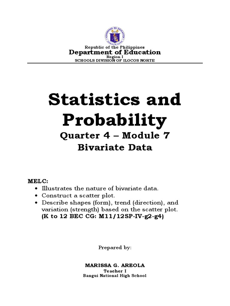 Statistics and Probability: Quarter 4 - Module 7 Bivariate Data | PDF | Scatter Plot ...