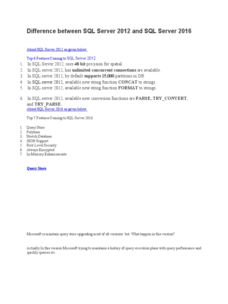 SQL Server 2012 vs 2016: Key Differences | PDF | Microsoft Sql Server | Sql
