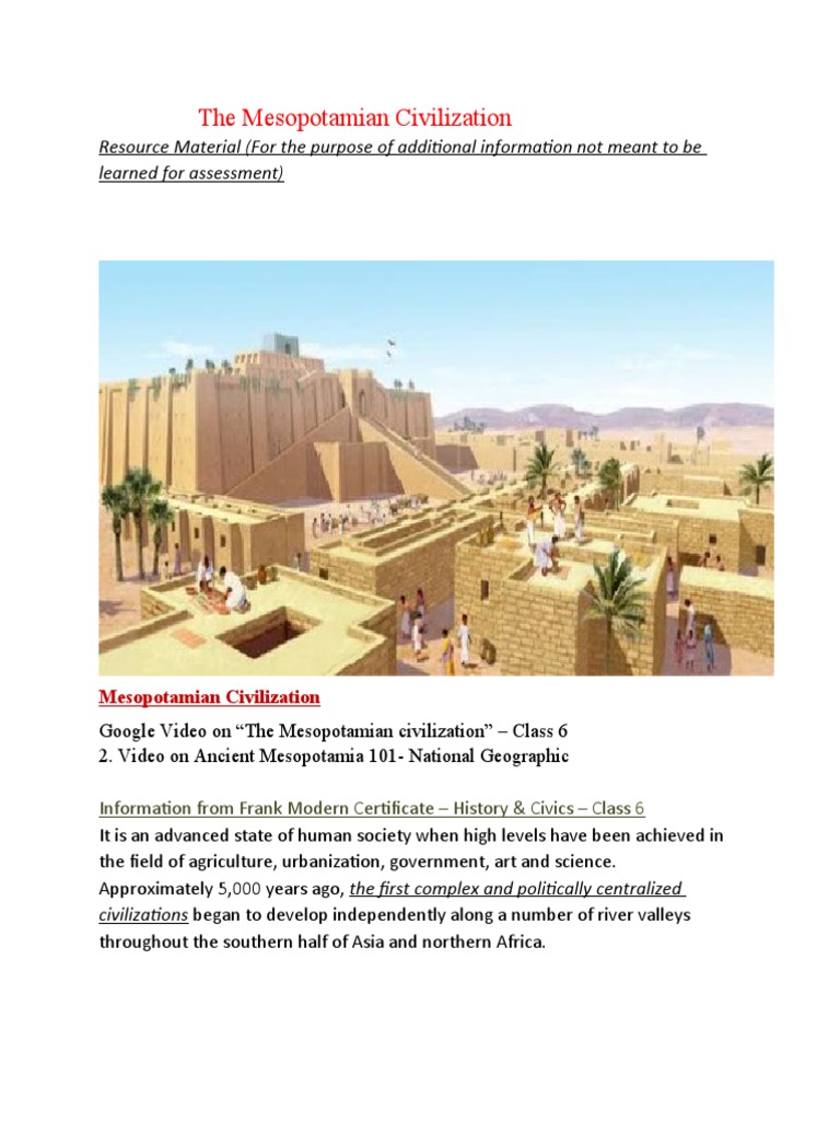 Mesopotamian Civilization-Resource Sheet | PDF | Mesopotamia | Civilization