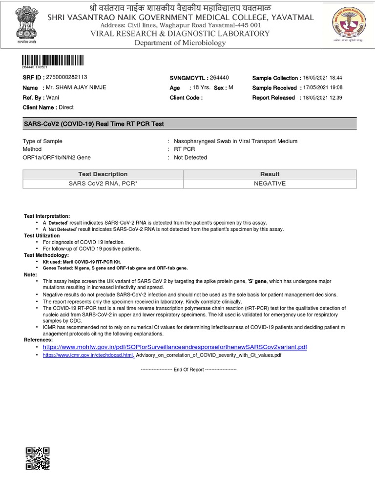 Report of Mr. Sham Ajay Nimje | PDF | Reverse Transcription Polymerase ...