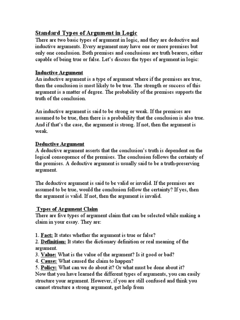 Standard Types of Argument in Logic | PDF | Argument | Logical Consequence