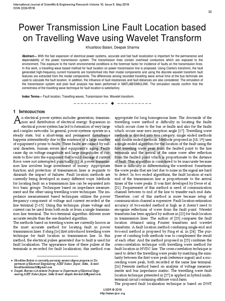 Power Transmission Line Fault Location Based On Travelling Wave Using Wavelet Transform | PDF ...