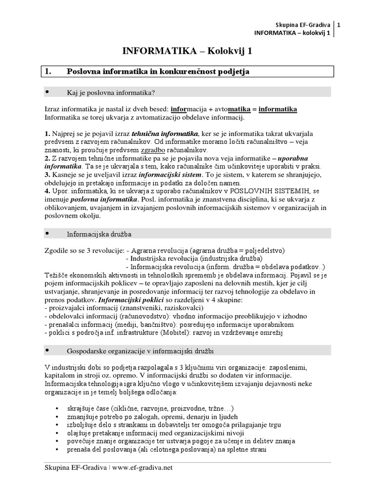 INFO Zapiski Za 1kolokvij | PDF