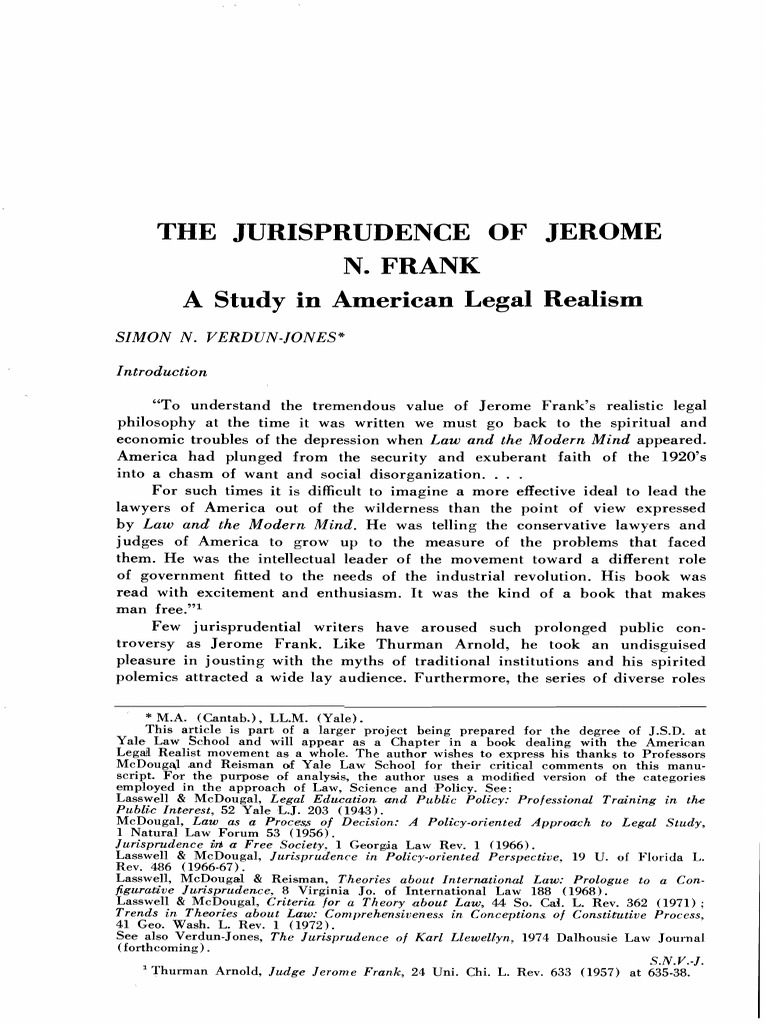 The Jurisprudence of Jerome N. Frank A Study in American Legal Realism ...