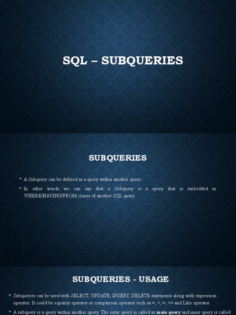 SQL - Subqueries | PDF | Computing | Computer Science