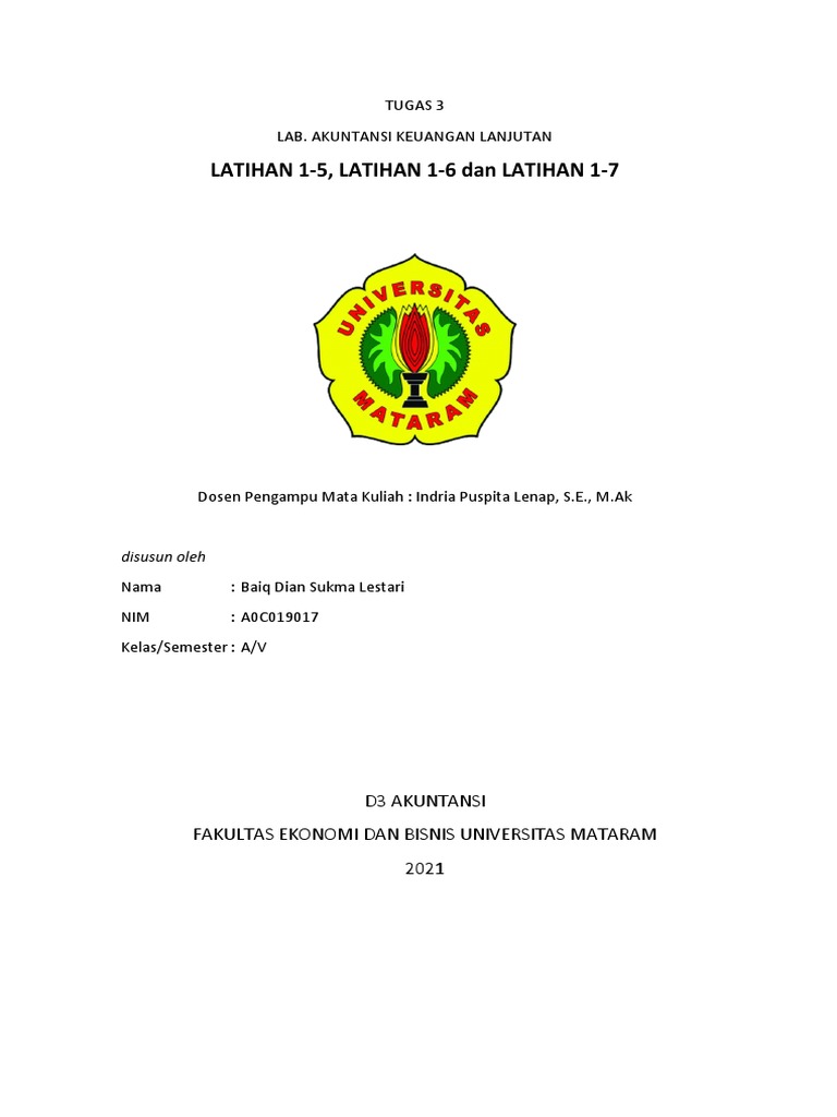 Latihan 1-5, Latihan 1-6 Dan Latihan 1-7: Tugas 3 Lab. Akuntansi Keuangan Lanjutan | PDF ...