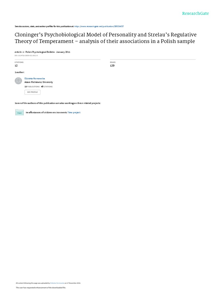 Cloninger & Strelau: Personality Analysis | PDF | Temperament | Variance