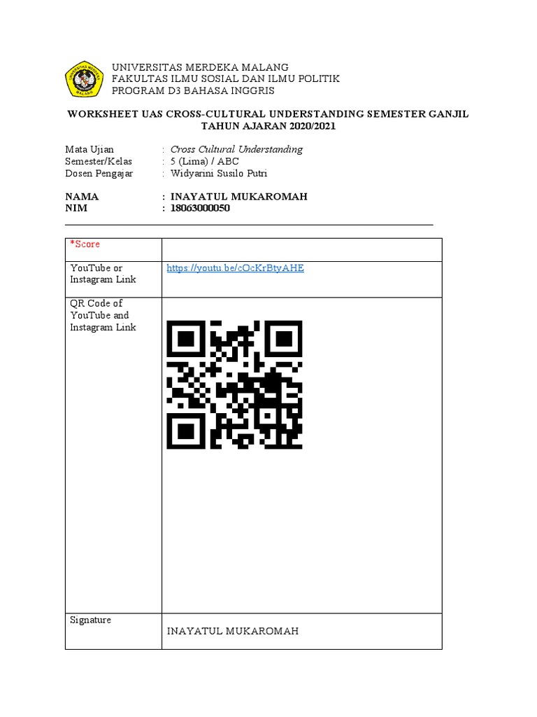 Worksheet UAS CCU INAY 50 | PDF