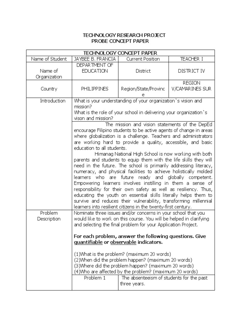 Technology Concept Paper Proposal | PDF | Cognition | Learning