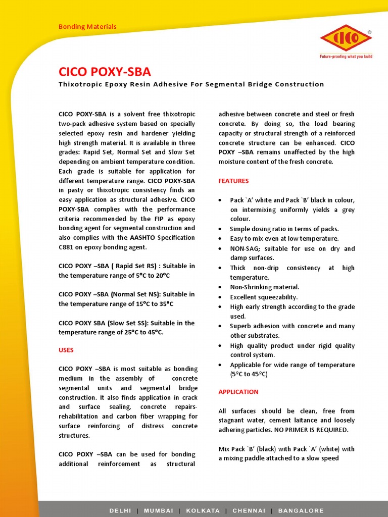 Cico Poxy Sba Thixotropic Epoxy Resin Adhesive | PDF | Epoxy | Concrete