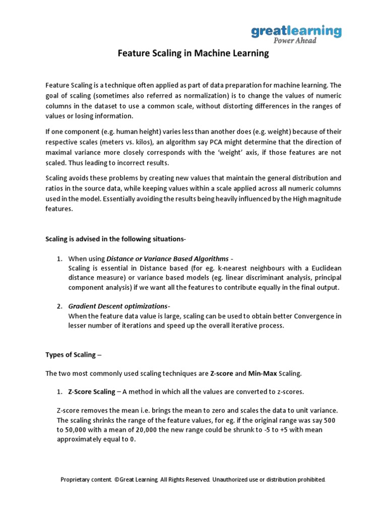 Feature Scaling in Machine Learning | PDF | Machine Learning | Algorithms