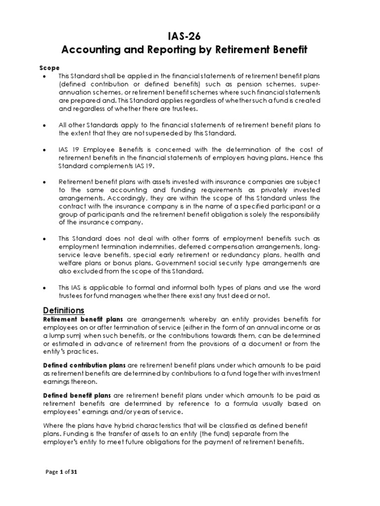 IAS 26 - Accounting and Reporting by Retirement Benefit | PDF | Pension | Defined Benefit ...