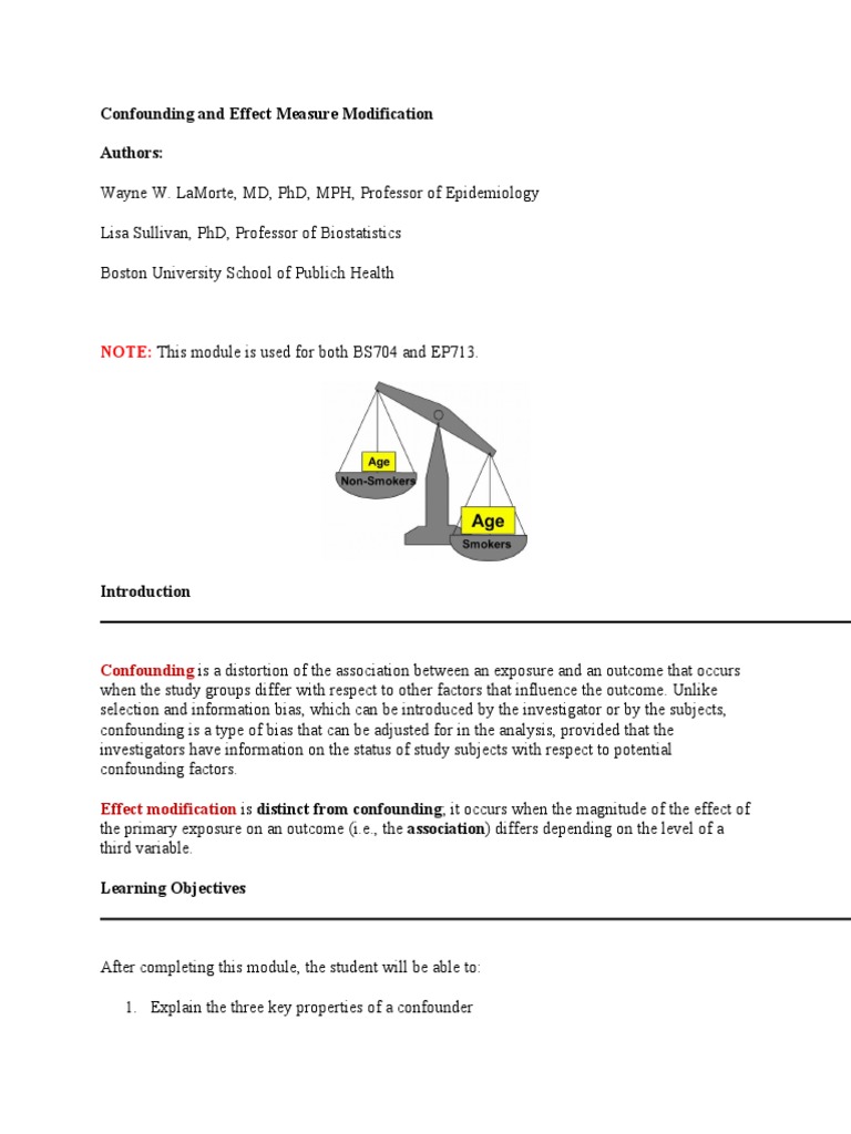 Confounding and Effect Measure Modification | Download Free PDF ...