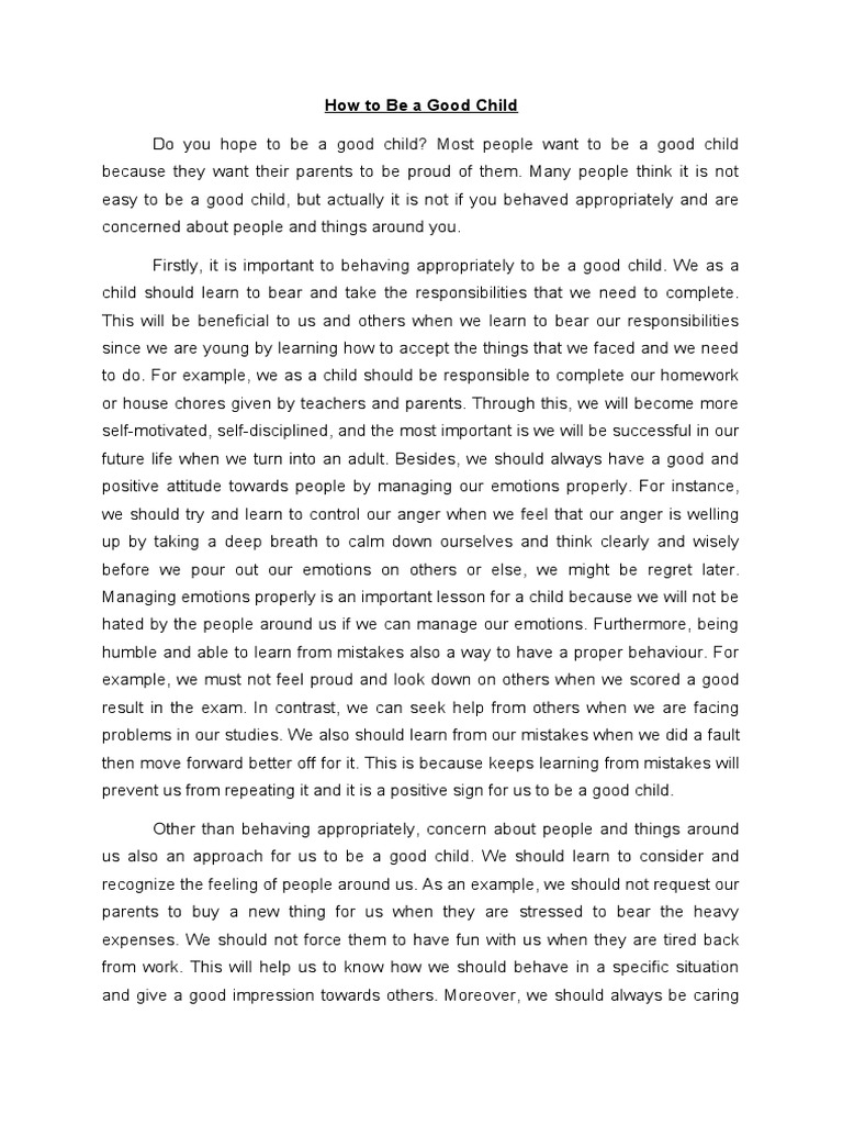 How To Be A Good Child Essay | PDF | Teachers | Anger