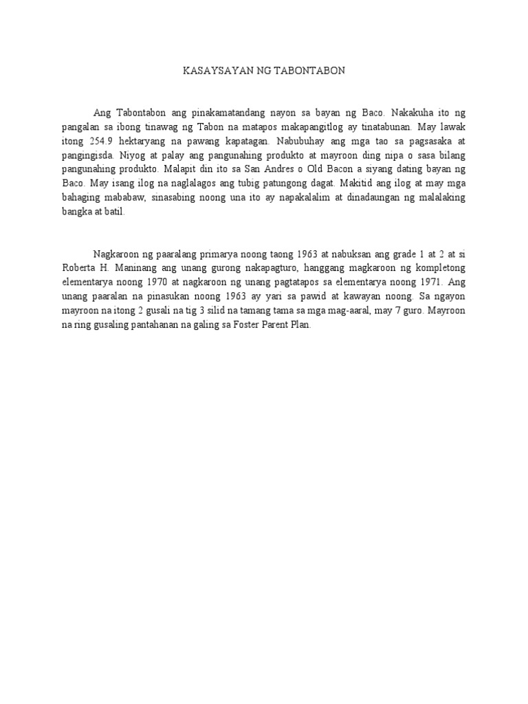 Kasaysayan NG Tabontabon | PDF