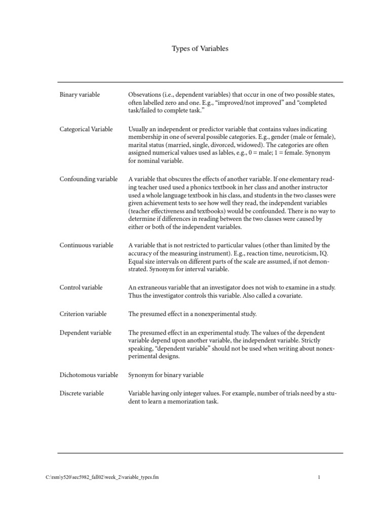 Variable Types | PDF