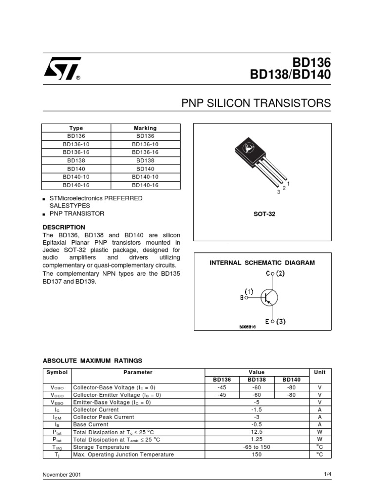 BD140 Datasheet | PDF | Bipolar Junction Transistor | Transistor
