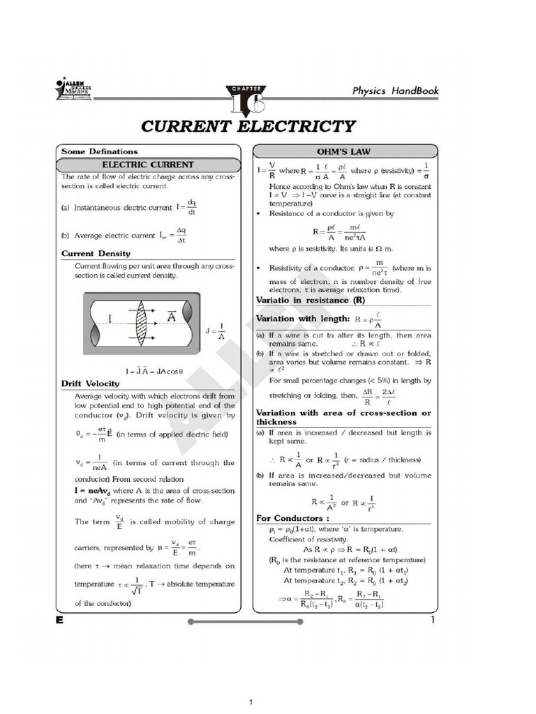 Current Electricity Formula | PDF