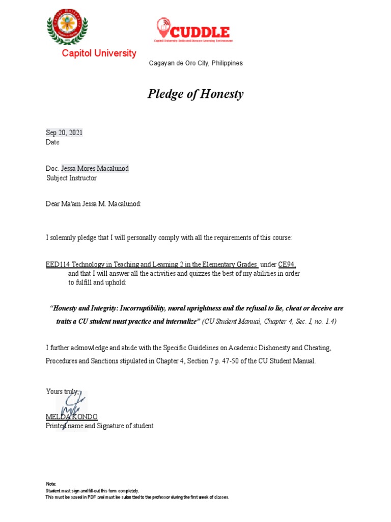 Pledge of Honesty Template v1 (1) TTL | PDF