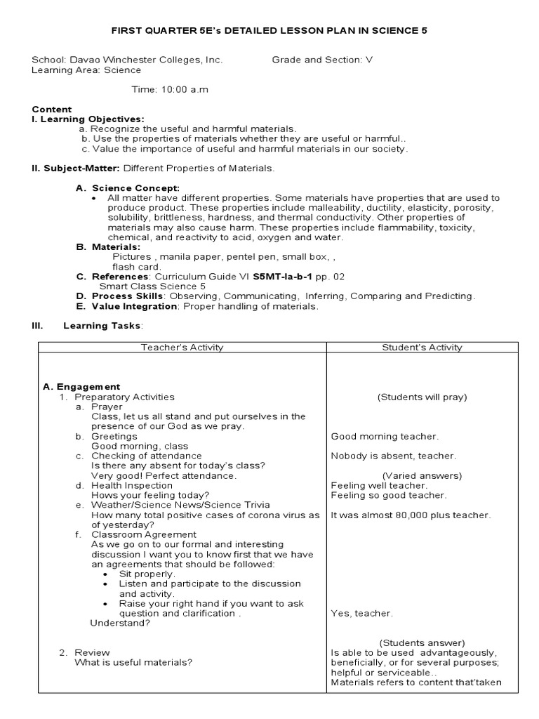 Useful and Harmful Materials Lesson Plan | PDF | Lesson Plan | Ductility
