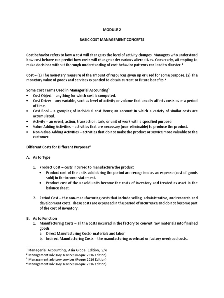 Module 2 Basic Cost Management Concepts-1 | PDF | Cost | Cost Accounting