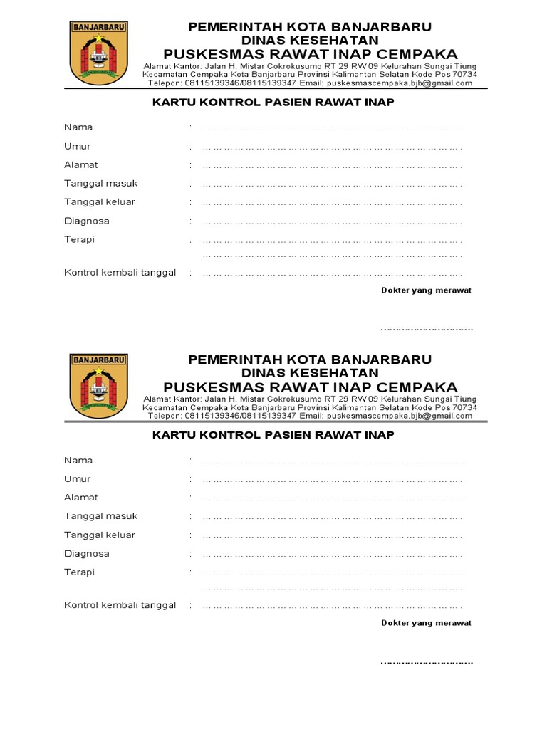 Kartu Kontrol Pasien Rawat Inap | PDF