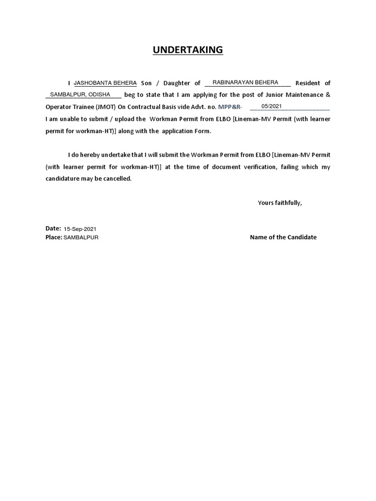 Undertaking Format | PDF