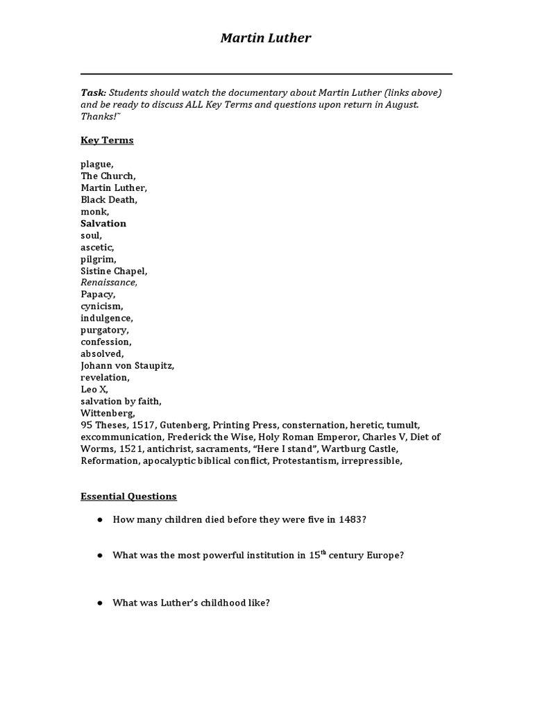 Martin Luther Documentary Discussion Guide | PDF | Religion & Spirituality
