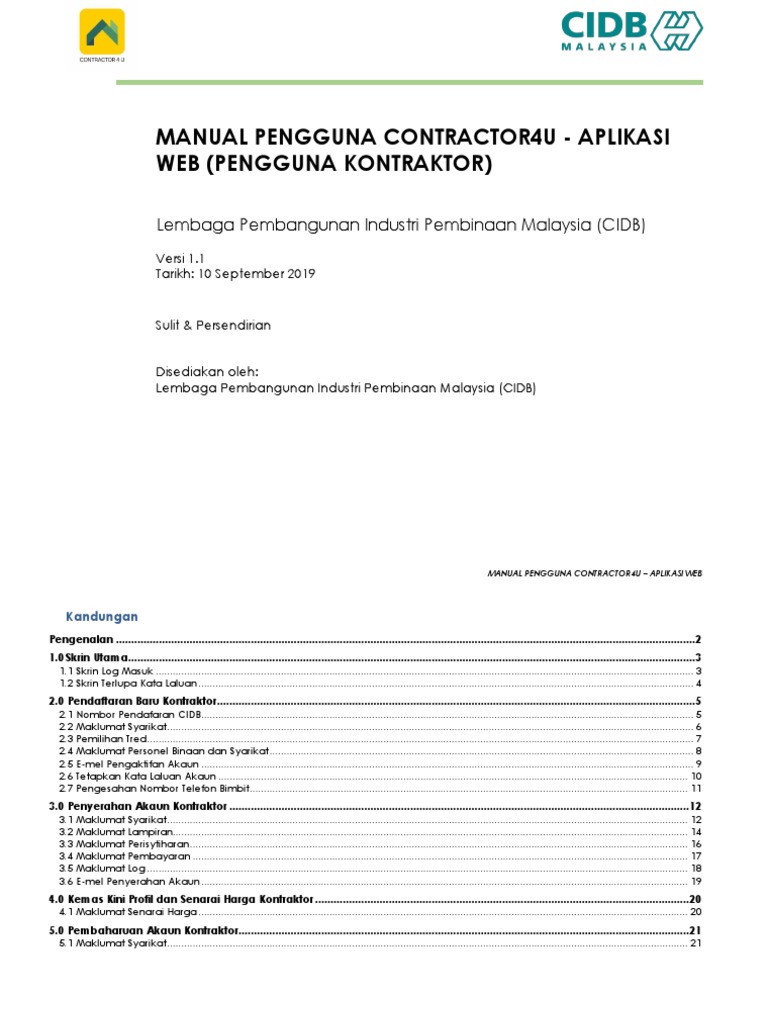 User Manual Document CIDB - Web - Contractor - MY | PDF