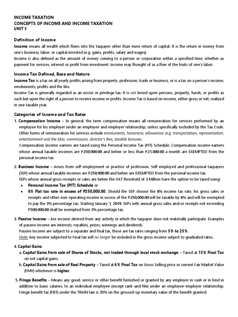 Unit 3 - Concepts of Income & Income Taxation | PDF | Tax Deduction | Taxes
