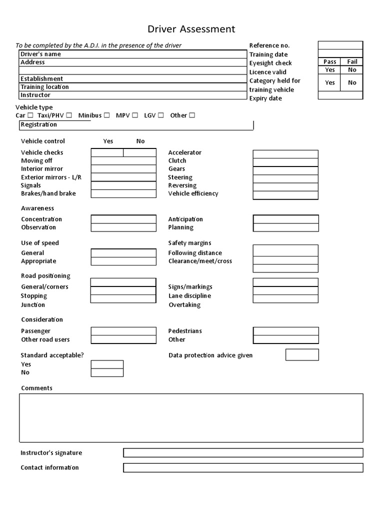 New Driver Assessment Form | PDF