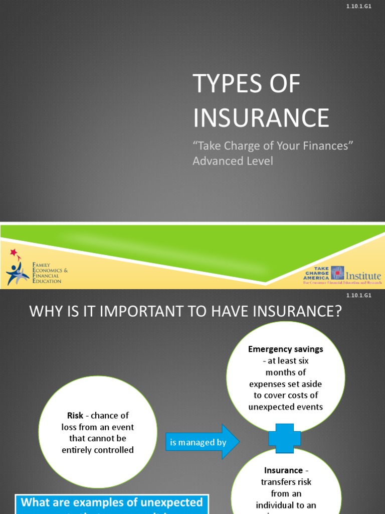 Types of Insurance: "Take Charge of Your Finances" Advanced Level | PDF ...