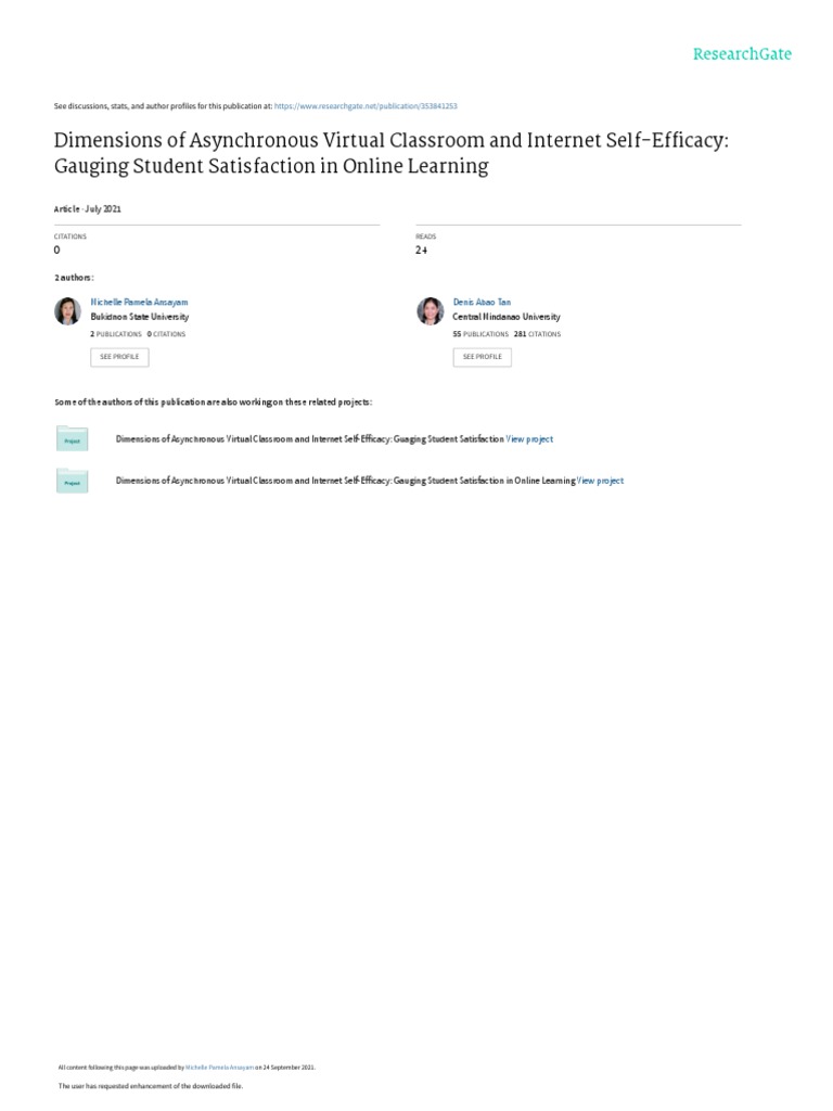 Dimensions of Asynchronous Virtual Classroom and Internet Self-Efficacy ...
