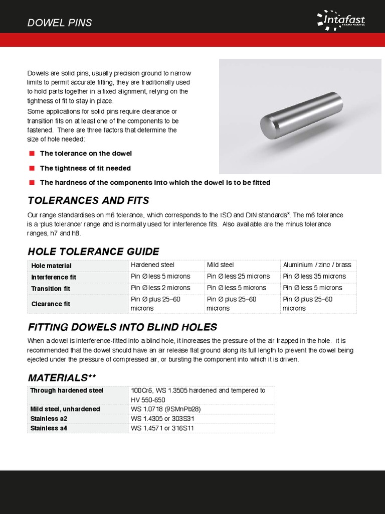 Dowel Pin Specifications | PDF | Engineering Tolerance | Building Materials