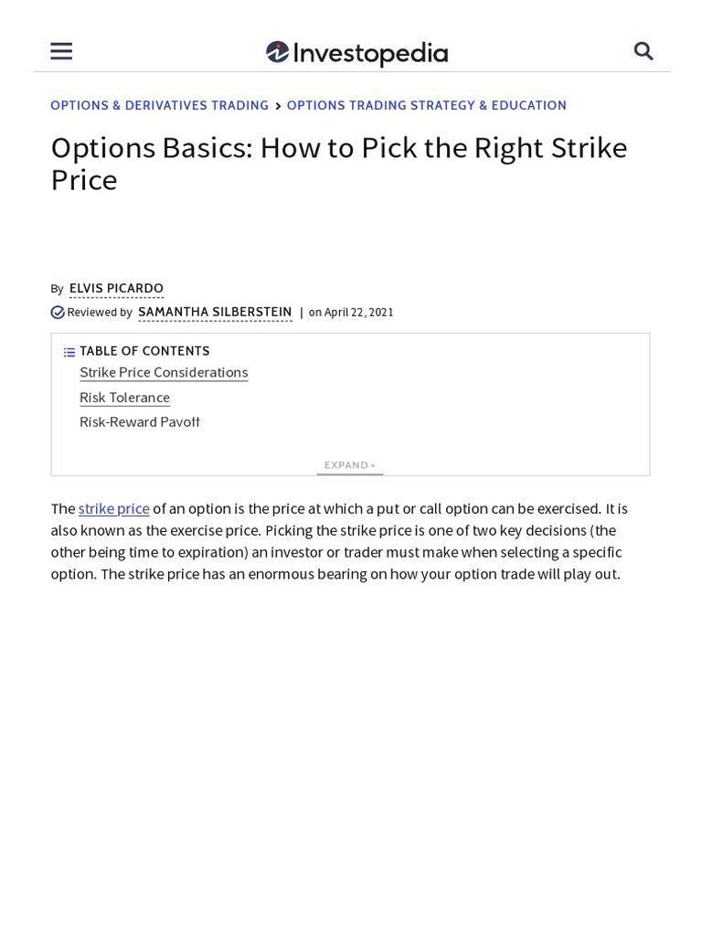 Options Basics - How To Pick The Right Strike Price | PDF | Option ...